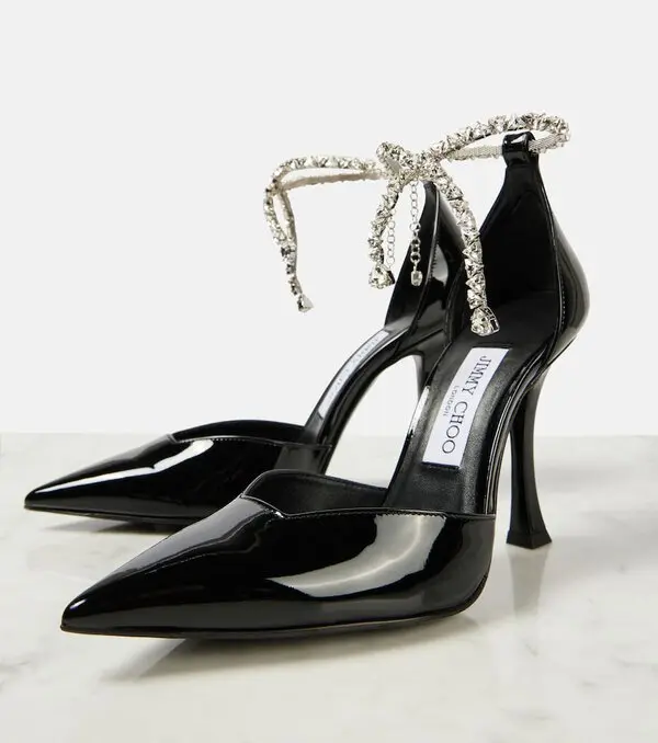 JIMMY CHOO Stevie 100 Embellished Patent Leather Pumps - Black
