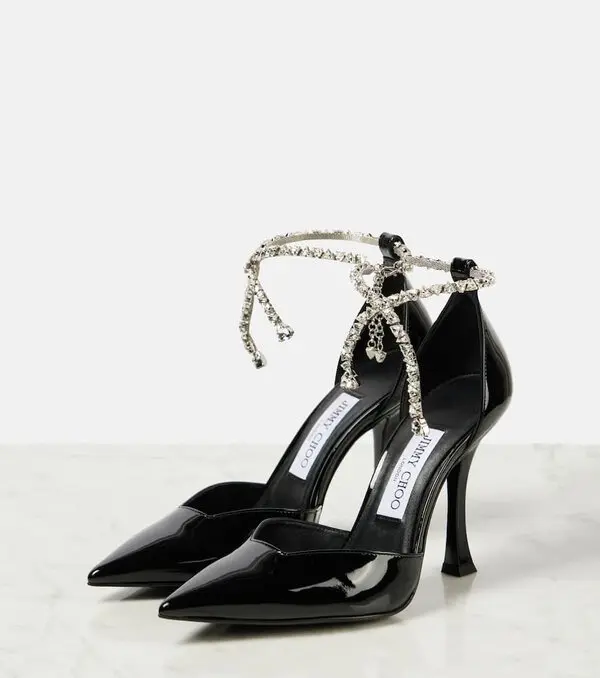 JIMMY CHOO Stevie 100 Embellished Patent Leather Pumps - Black
