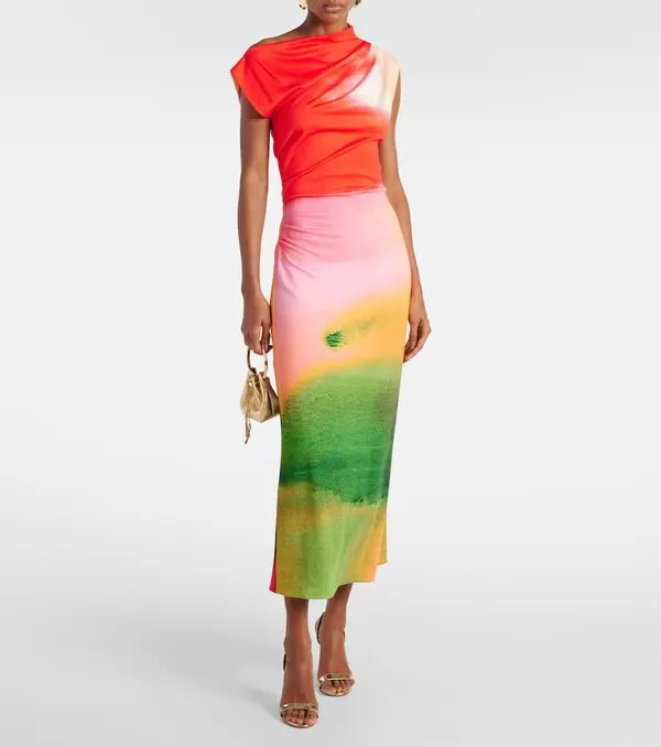 Oscar De La Renta Colorblock Draped Jersey Midi Dress