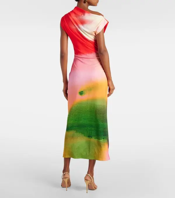 Oscar De La Renta Colorblock Draped Jersey Midi Dress