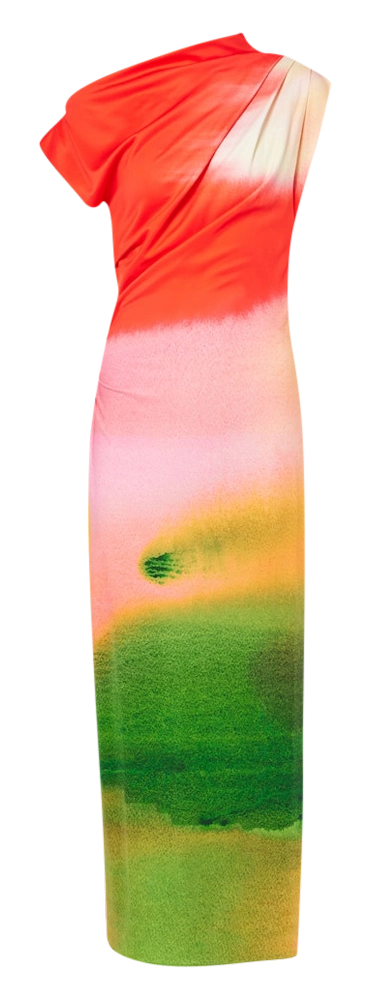 Oscar De La Renta Colorblock Draped Jersey Midi Dress - Multicoloured