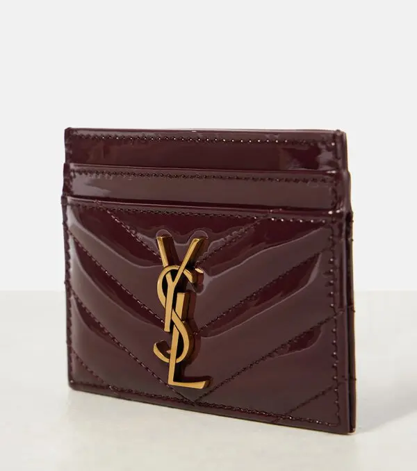 Saint Laurent Cassandre Patent Leather Card Holder - Burgundy