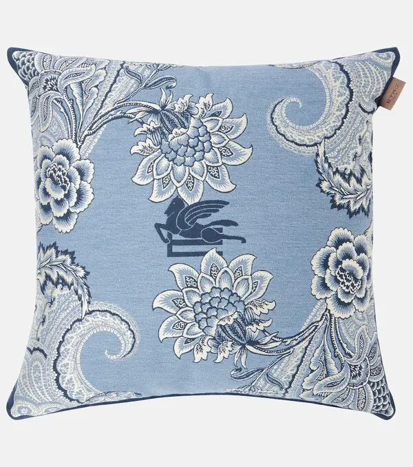 Etro Bloom Embroidered Cotton-blend Cushion - Blue