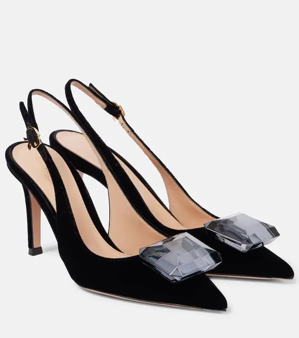 GIANVITO ROSSI Jaipur 85 Velvet Slingback Pumps - Black