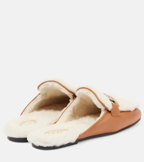 TOD'S Catena Shearling And Leather Mules - Neutrals