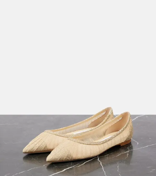 JIMMY CHOO Love Glitter Tulle Ballet Flats
