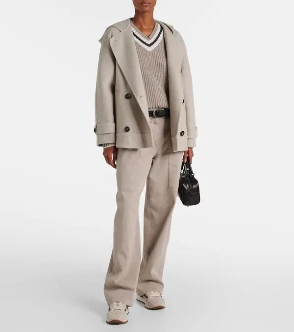 Brunello Cucinelli Monili Shearling-trimmed Suede Sneakers - Grey