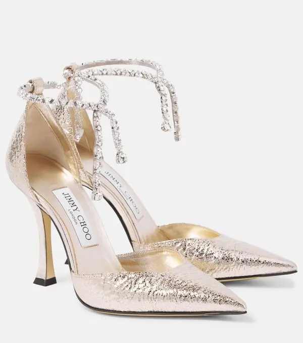 JIMMY CHOO Stevie 100 Embellished Faux Leather Pumps - Gold
