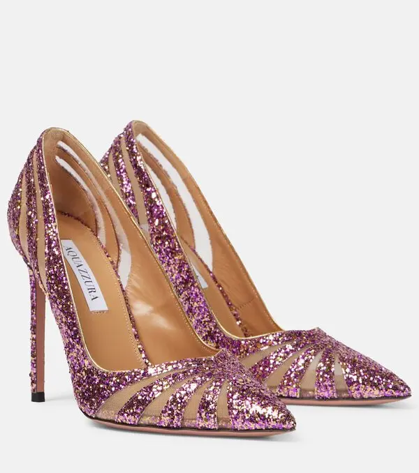 AQUAZZURA The Spy 105 Glitter Mesh Pumps - Pink