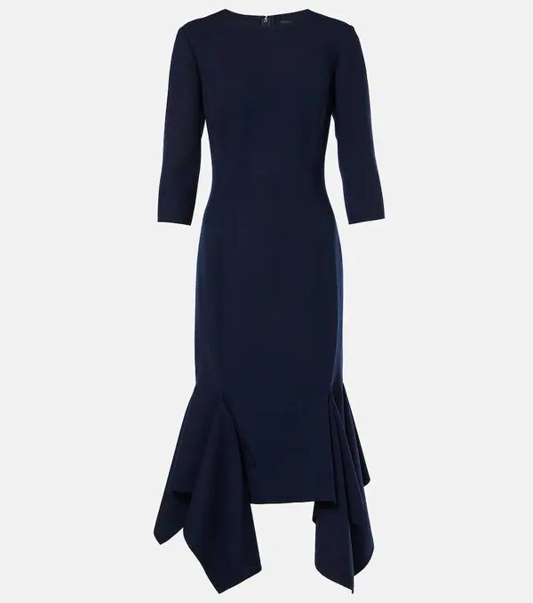 Oscar De La Renta Pleated Wool-blend Midi Dress - Blue