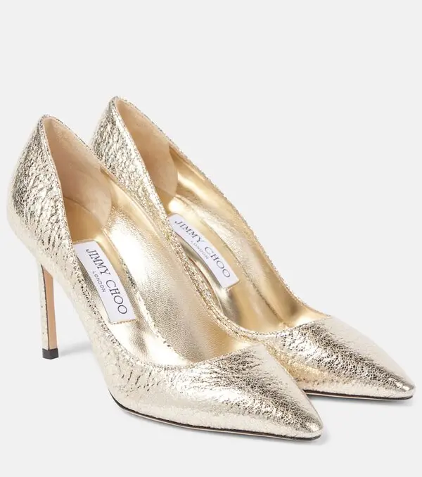 JIMMY CHOO Romy 85 Faux Leather Pumps - Gold