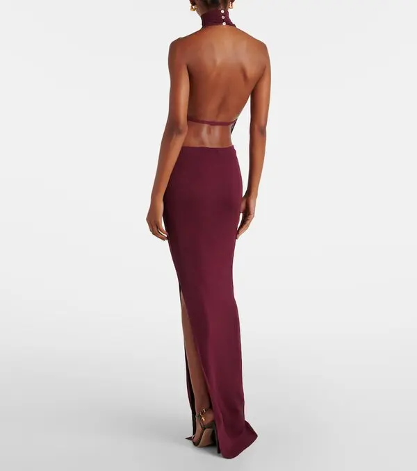 AYA MUSE Draped Halterneck Gown - Burgundy