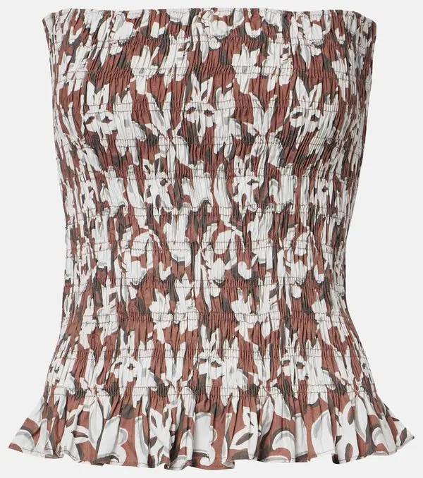 Faithfull The Brand Lucie Floral Shirred Cotton Bandeau Top - Brown