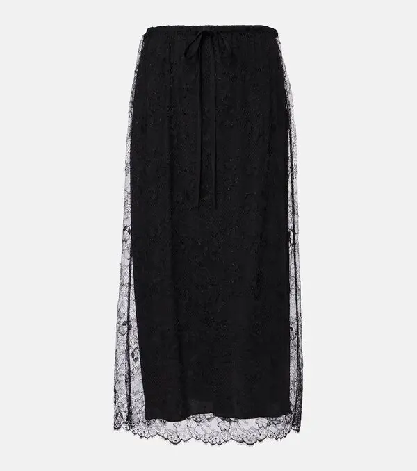 Valentino Garavani Floral Lace Midi Skirt - Black
