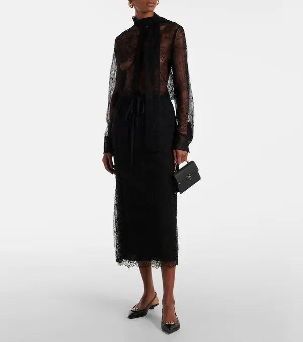 Valentino Garavani Floral Lace Midi Skirt