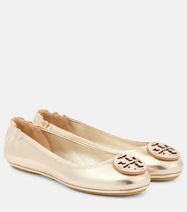 Tory Burch Minnie Metallic Leather Ballet Flats Gold 20% Off