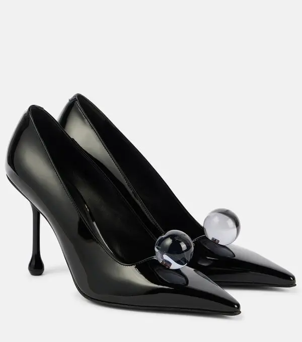 JIMMY CHOO Orb 95 Embellished Patent Leather Pumps - Black