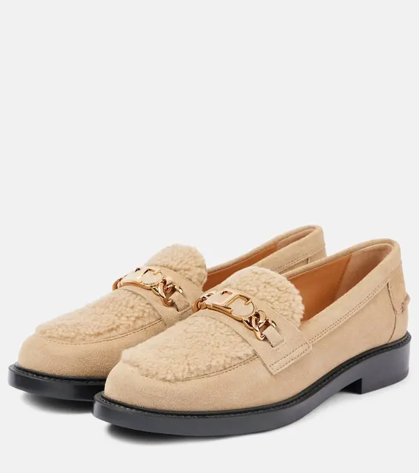 TOD'S Shearling-trimmed Suede Loafers