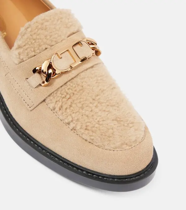 TOD'S Shearling-trimmed Suede Loafers