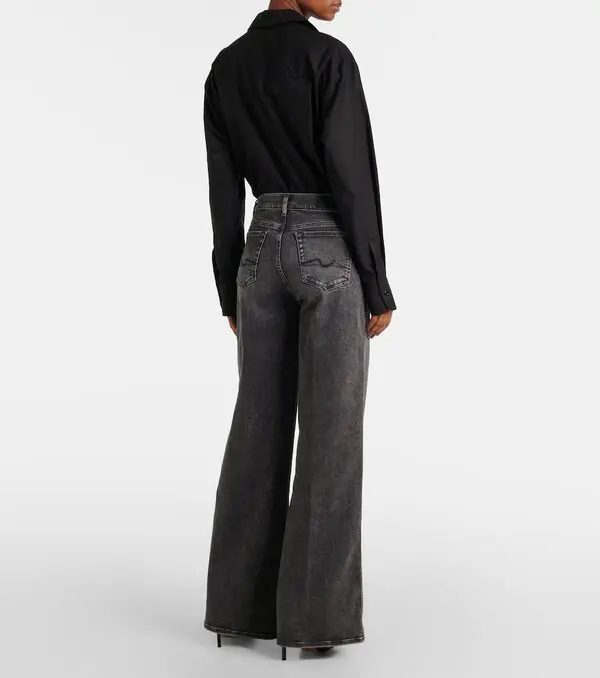 7 For All Mankind High-rise Wide-leg Jeans - Black