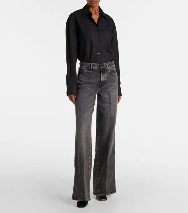 7 For All Mankind High-rise Wide-leg Jeans - Black