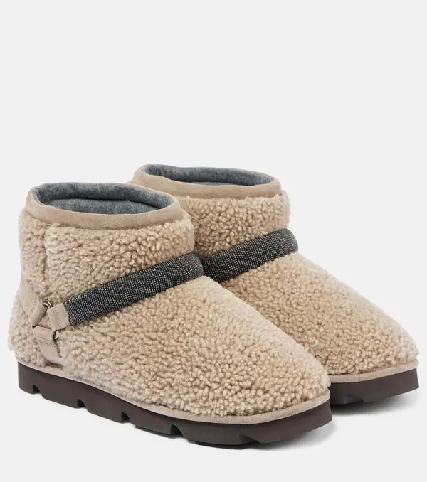Brunello Cucinelli Monili Beads Shearling Snow Boots - Brown