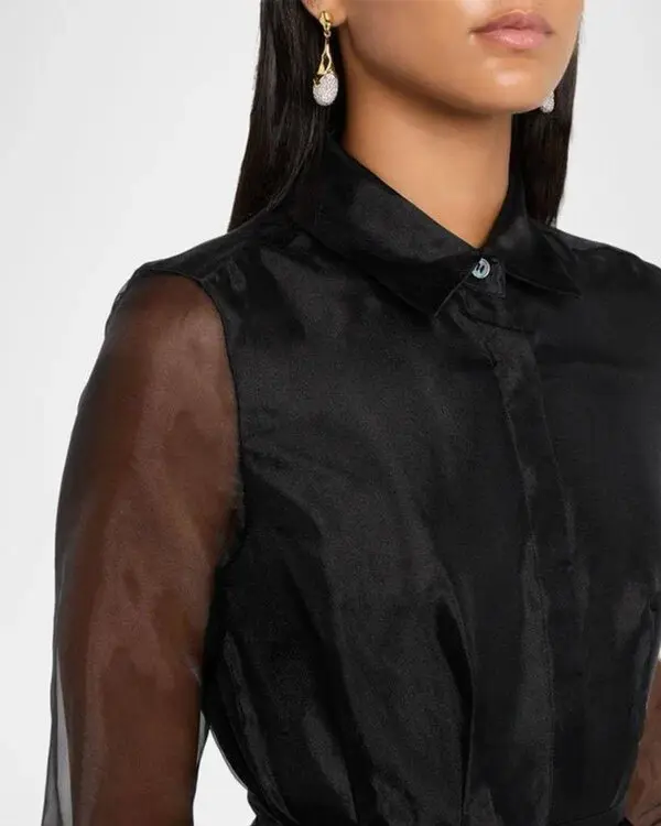 Simkhai Montgomery Pleated Organza Maxi Shirtdress - Black