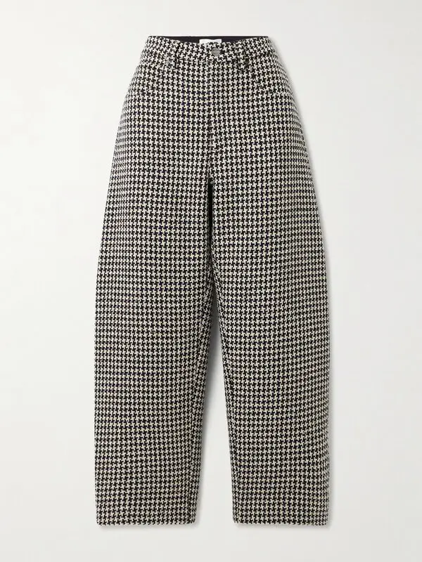 FRAME The Tweed Barrel Houndstooth Wide-leg Pants - Black