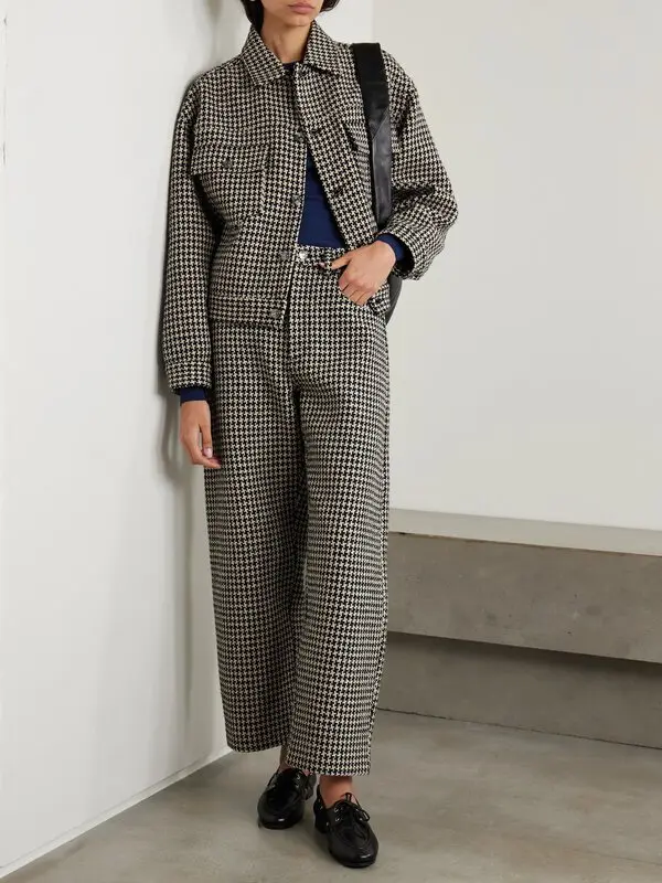 FRAME The Tweed Barrel Houndstooth Wide-leg Pants