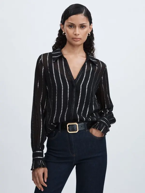 Paige Sosa Metallic Floral-stripe Blouse