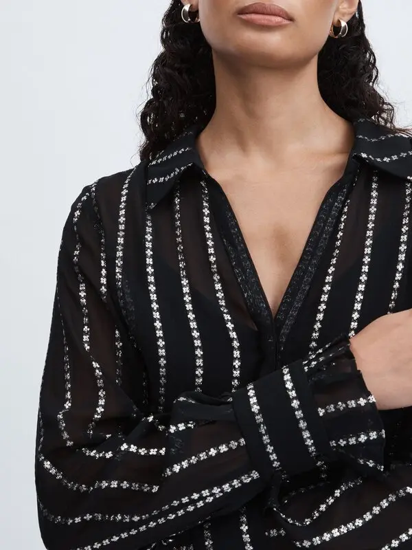 Paige Sosa Metallic Floral-stripe Blouse