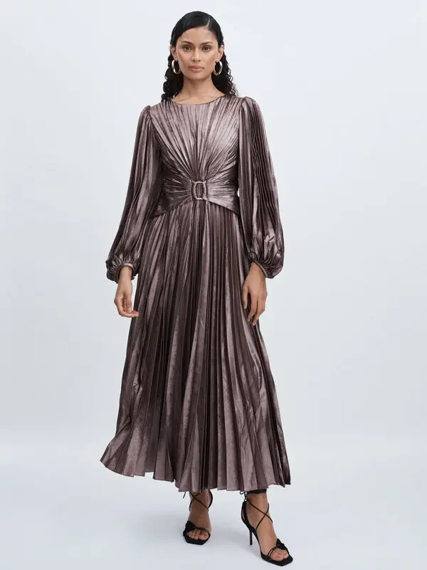 Acler Norseman Satin Pleated Midi Dress