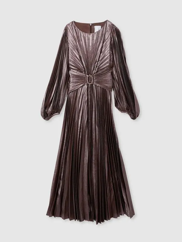 Acler Norseman Satin Pleated Midi Dress In Coffee - 52% Off | Editorialist