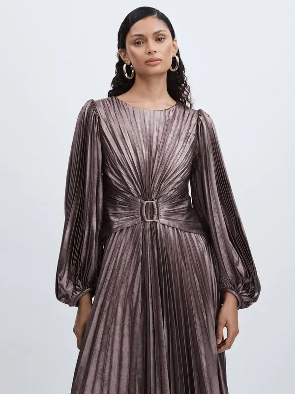 Acler Norseman Satin Pleated Midi Dress