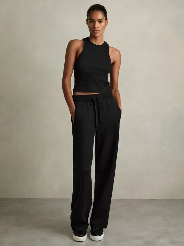 REISS Laney Interlock Wide-leg Drawstring Joggers - Black