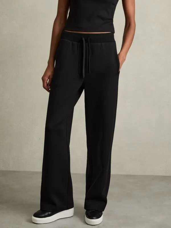 REISS Laney Interlock Wide-leg Drawstring Joggers - Black
