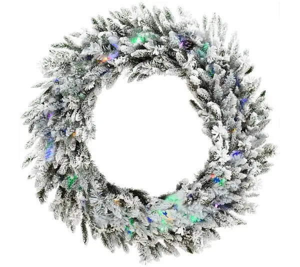 CHRISTMAS TIME 36' Silverado Pine White Flocked Wreath Wit - One-color