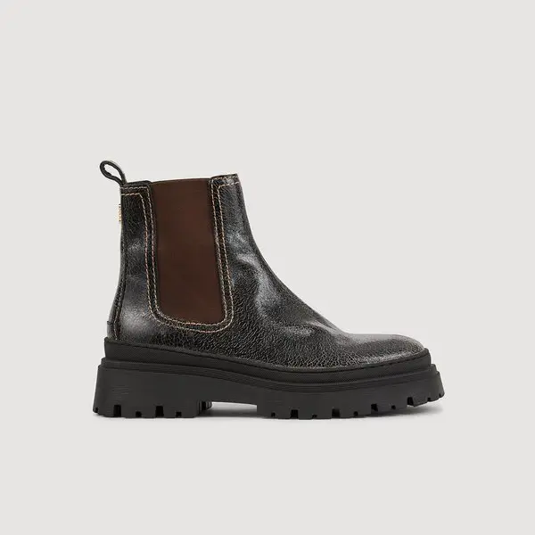 Sandro Crackled Leather Chelsea Boots