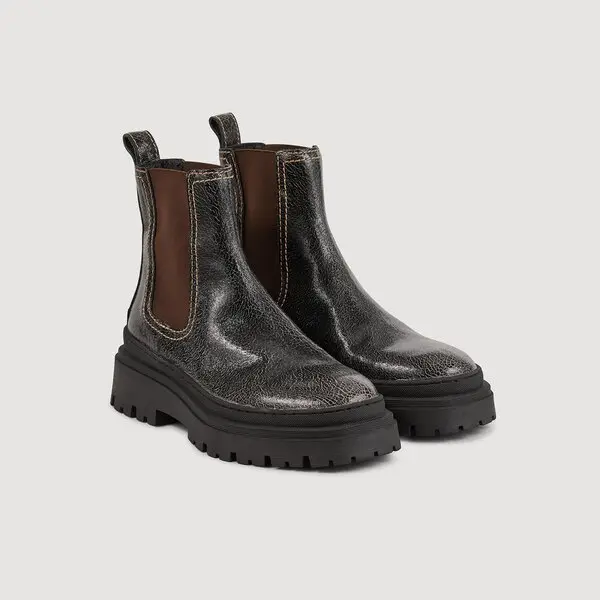 Sandro Crackled Leather Chelsea Boots