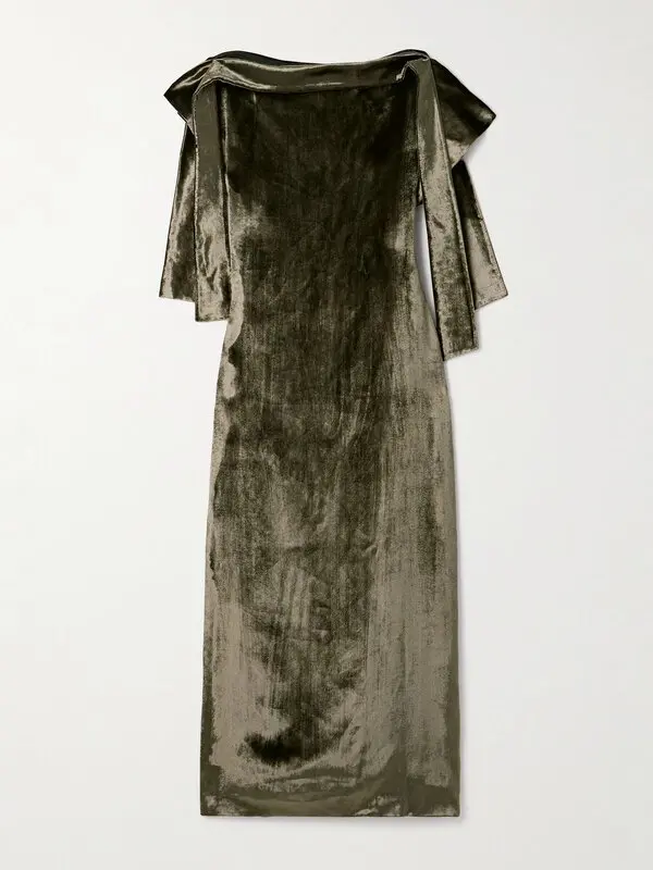 LIBEROWE Arya Draped Velvet Midi Dress