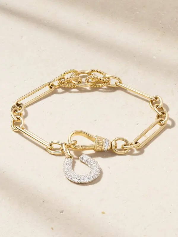 LUCY DELIUS Horseshoe Trombone Link Diamond Bracelet - Gold