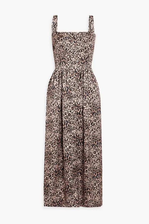 HVN Laura Leopard-print Satin Midi Dress