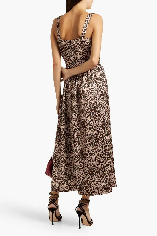 HVN Laura Leopard-print Satin Midi Dress