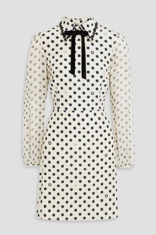 HVN Matilda Bow-detailed Polkadot Chiffon Mini Dress - Off-white