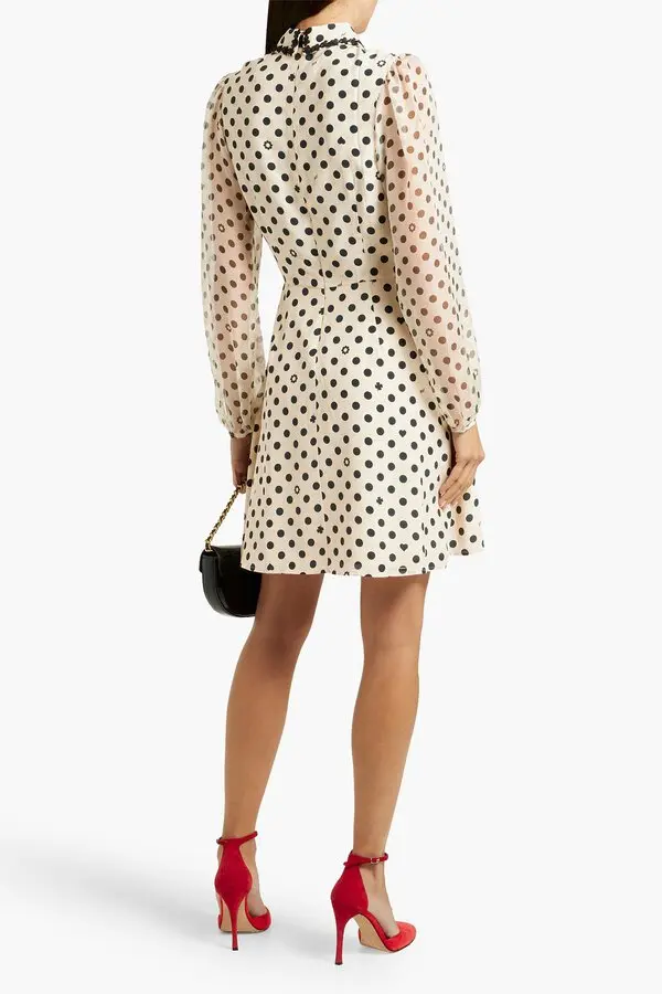 HVN Matilda Bow-detailed Polkadot Chiffon Mini Dress