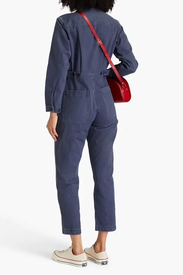 ALEX MILL Cropped Herringbone Cotton Jumpsuit - Navy