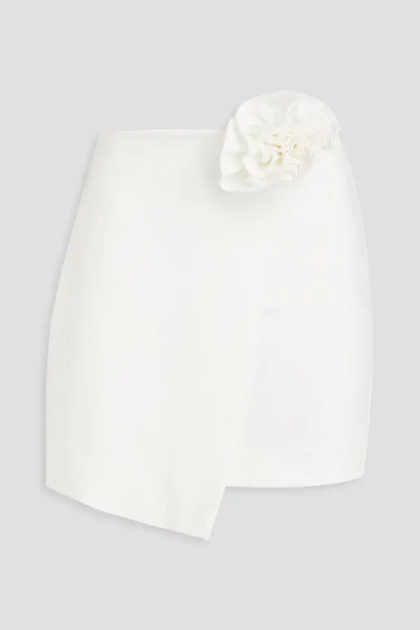 NICHOLAS Floral-appliquéd Wrap-effect Mini Skirt - White