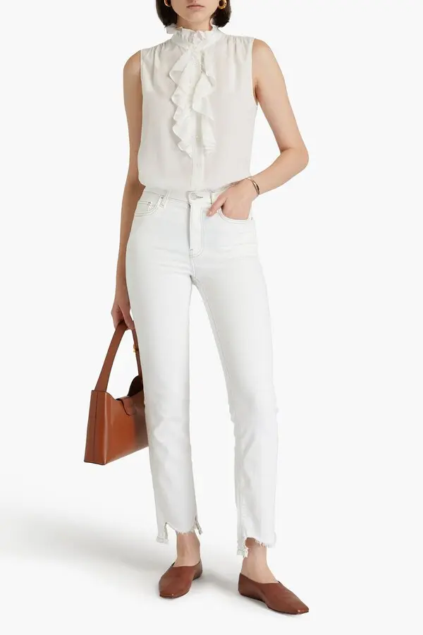 FRAME Ruffled Silk Crepe De Chine Top