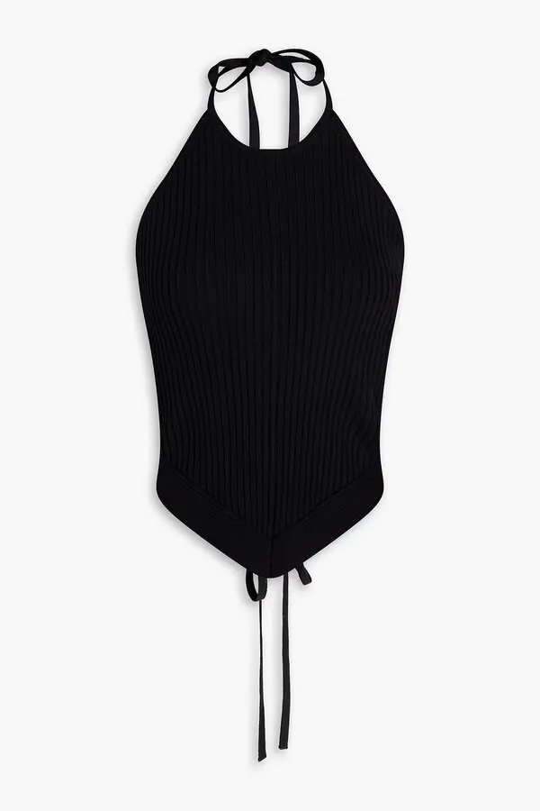 GANNI Ribbed-knit Halterneck Top