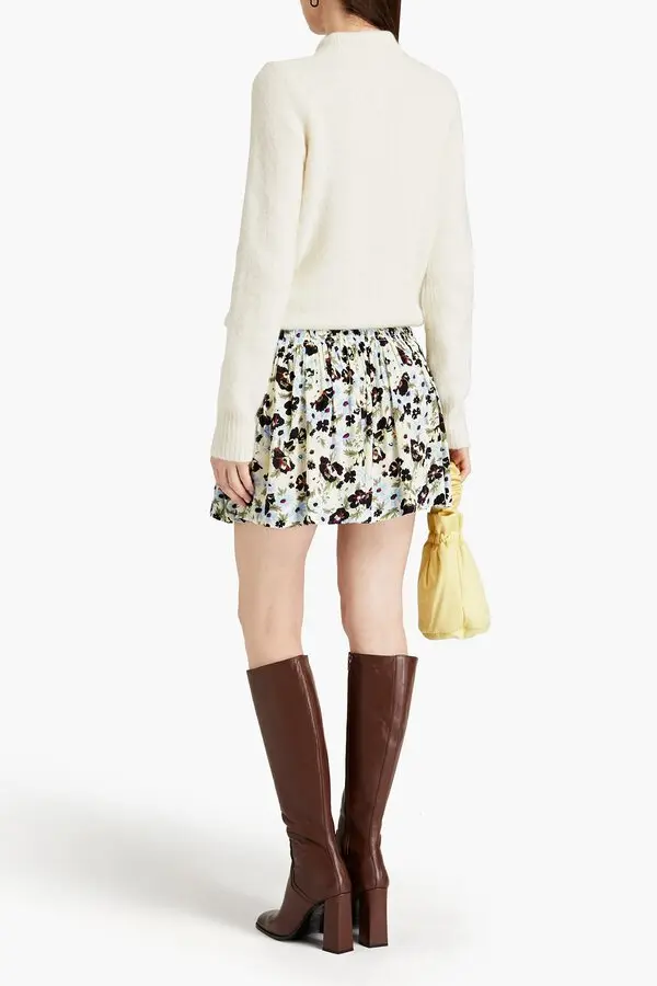 GANNI Shirred Floral Mini Skirt